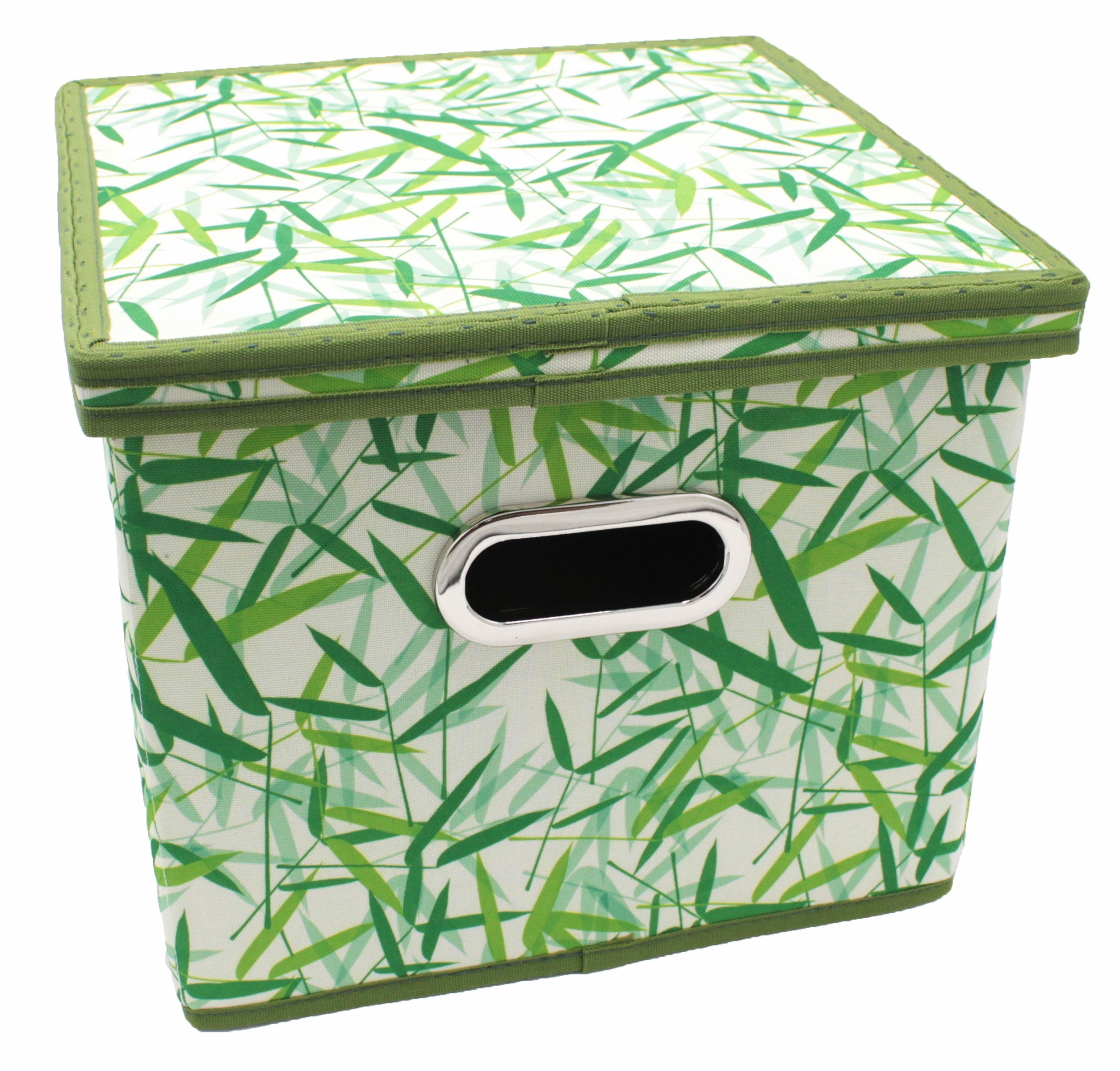 Green Leaves Patterned Canvas Foldable File Cabinet Storage Box Shelf ...